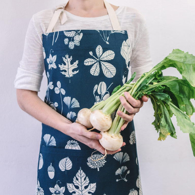 Botanical apron - leaf design with vibrant colours - Chalk & Moss